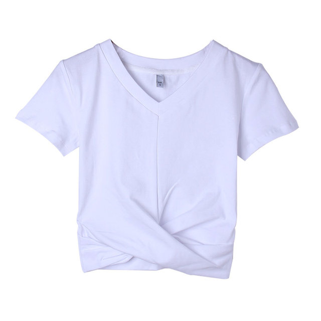 White v-neck short t-shirt for women, short-sleeved, summer, tight ...