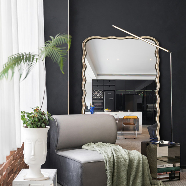 Modern wavy floor-to-ceiling mirror, fitting mirror, simple special ...