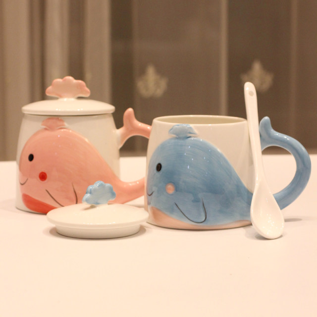 Creative Personalized Mark Cup with a lid with a spoon, cute trendy ...