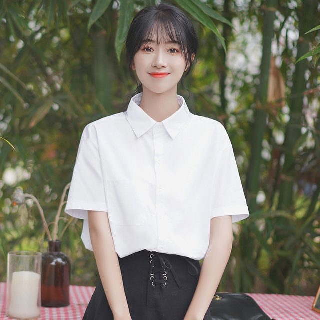 Daily single Uniform dress white women's shirt short-sleeved JK shirt ...