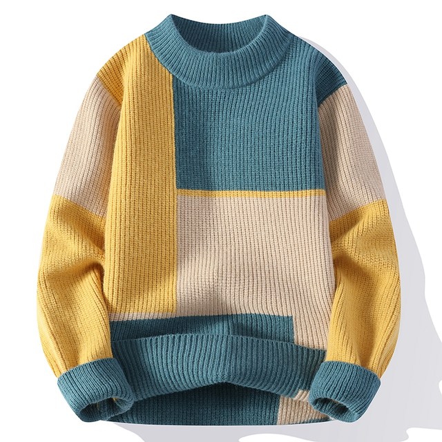 Autumn and winter sweaters men's contrasting color knitted sweater ...