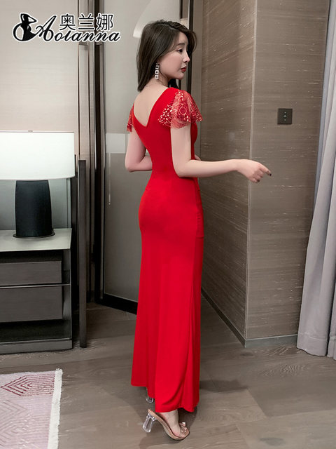 Nightclub dress nightclub work clothes deep v temperament slit long ...