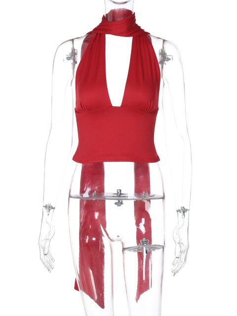 Ahagaga European and American retro style sexy deep v chest halter neck ...