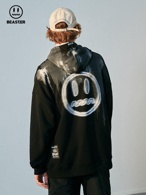 BEASTER Ghost Face Tie-Dye Little Devil Print Trendy Sweatshirt Loose Hooded Casual Fashion Top