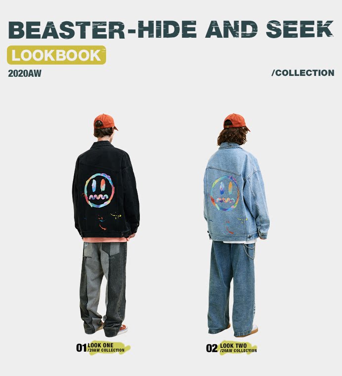 BEASTER oil painting grimace trend jacket men's autumn color splash ink ...