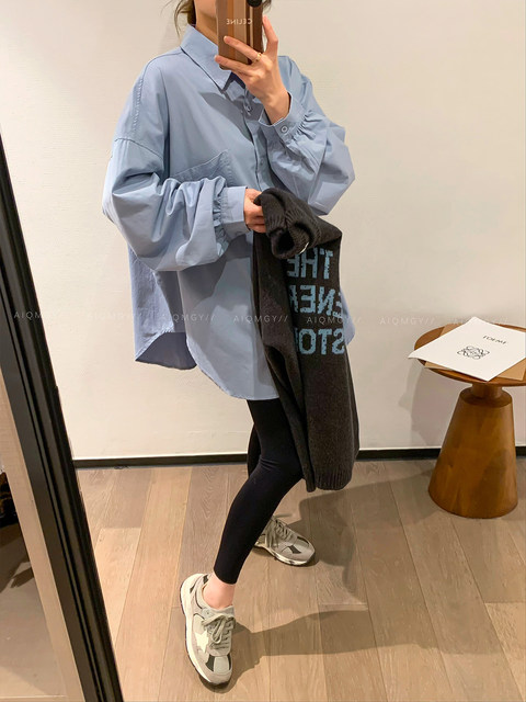 Love Devil Fish Blue lazy style solid color simple shirt for women 2025 ...