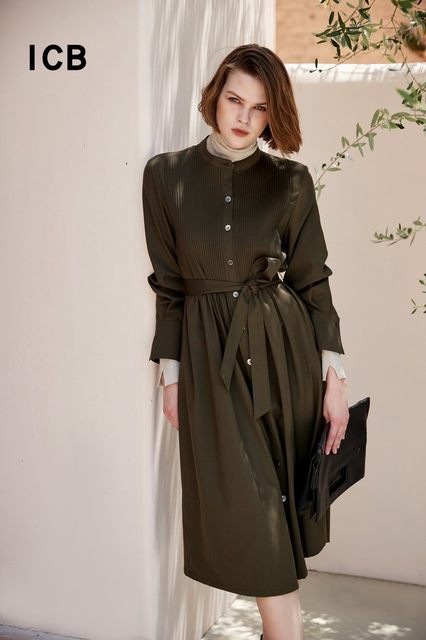 ICB Japanese autumn commute straight version wool blended long -sleeved dress shirt -style skirt ...