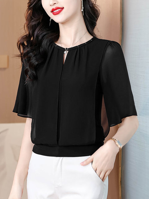 Light Luxury and High-End Short-Sleeved Chiffon Shirt for Women, New ...