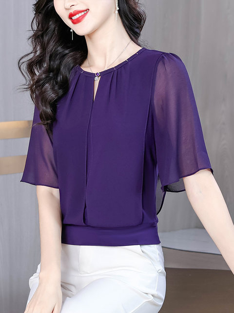 Light Luxury and High-End Short-Sleeved Chiffon Shirt for Women, New ...