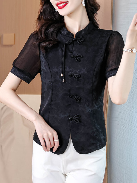National Style Buttoned Short-Sleeved Shirt Women's Summer New High-End ...