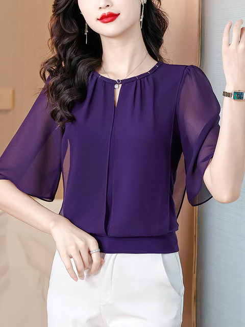 Light Luxury and High-End Short-Sleeved Chiffon Shirt for Women, New ...