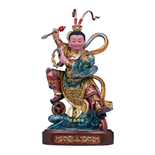 Nezha three prince god statue resin altar marshal two-wheeled golden ...