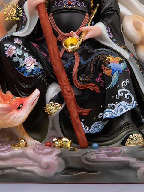 Nine-tailed fox black old lady statue white marble Northeastern black ...