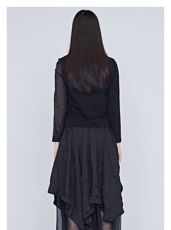 sdeer Saint Dior women's top summer wear irregular mesh lace splicing ...