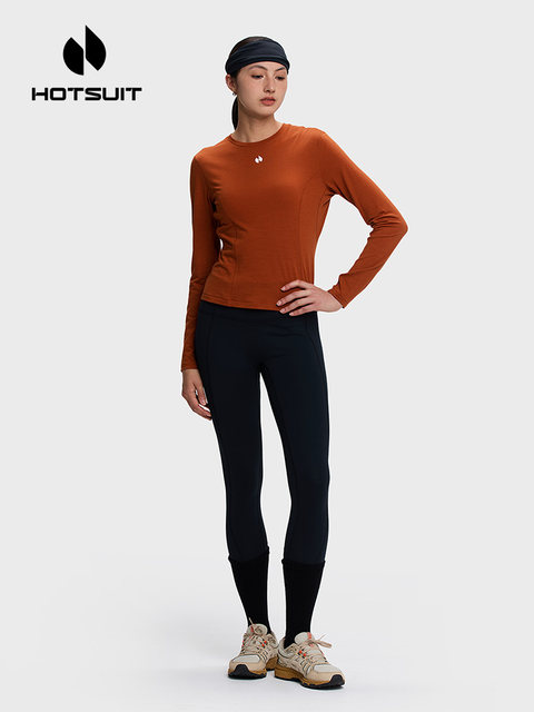 Merino wool hotsuit back show long sleeve T-shirt for women 2024 winter fitness breathable slim ...