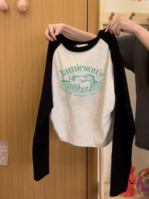 Autumn contrasting color raglan sleeves pure cotton plus size cat retro ...