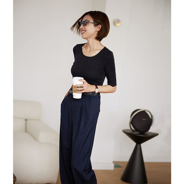 ise 'Swan Neck' versatile soft skin-friendly bottoming shirt slim T-shirt 2023 autumn new K2330913