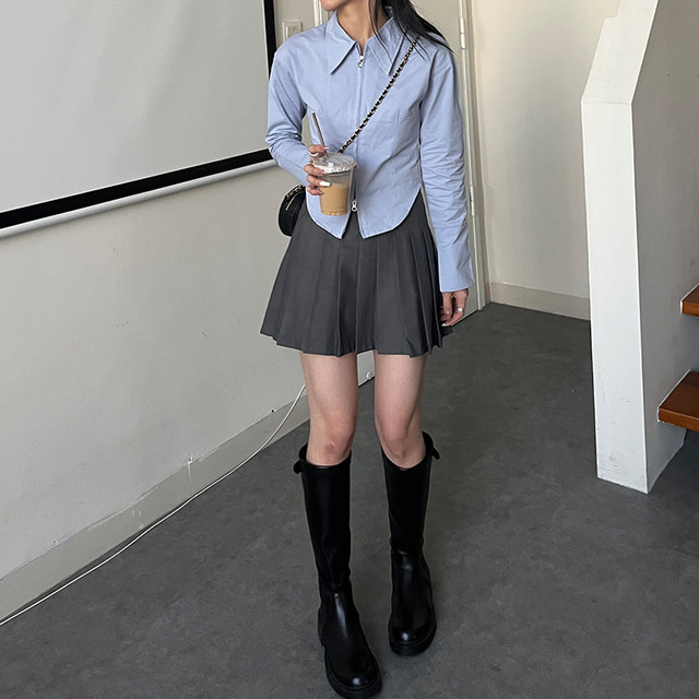 shezero gray anti -walking light skirt summer black college wind high waist thin pleated pleated ...