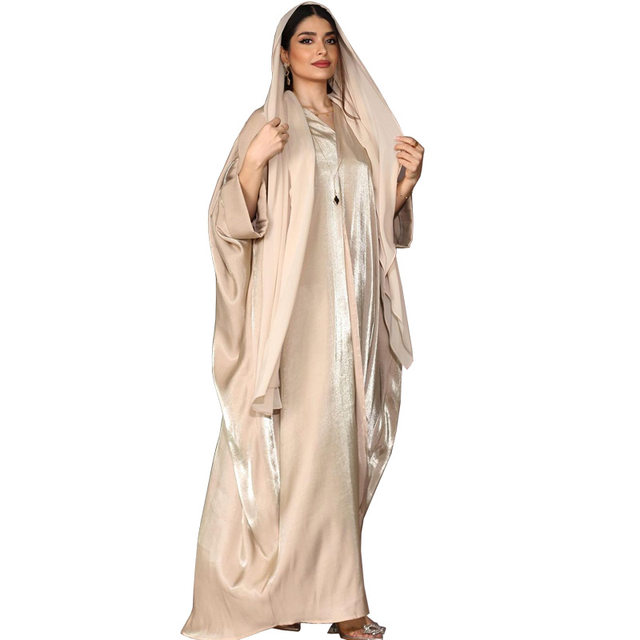 Middle Eastern Fashion Bright Silk Satin Bat Sleeve Robe Arabian Plus ...