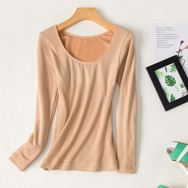 Large round neck plus velvet thickened thermal underwear flesh-colored ...