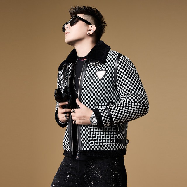 ZOUK design chessboard grid down jacket Men's tide brand tide brand and ...