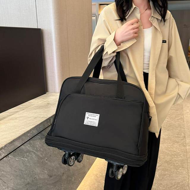 Luggage bag with pulleys, expandable large-capacity travel bag ...