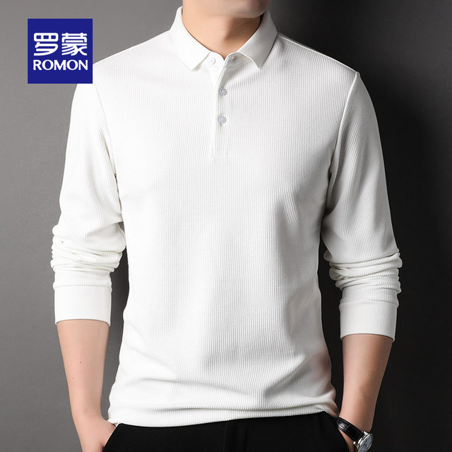 Romon Men's T-shirt 2025 Spring Solid Color Long Sleeve POLO Casual T-shirt