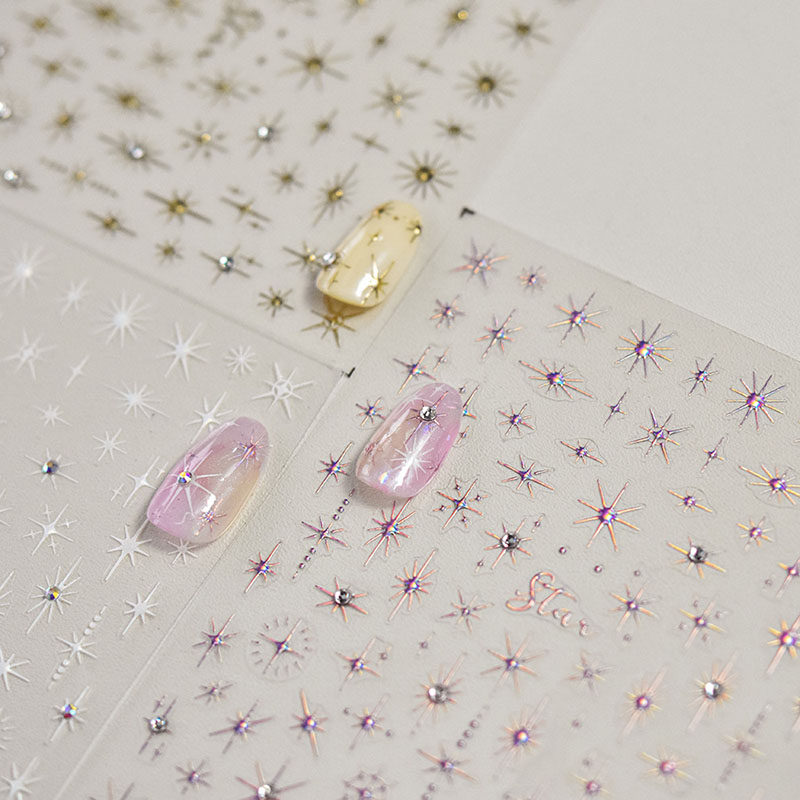 Crystal diamond bronzing shiny six-star manicure sticker tomoni ...