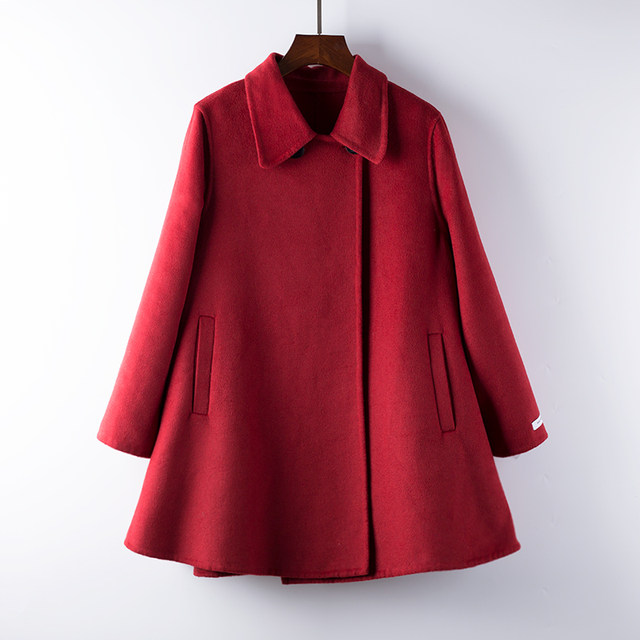 Red autumn and winter cloak double-sided cashmere thin coat women's ...