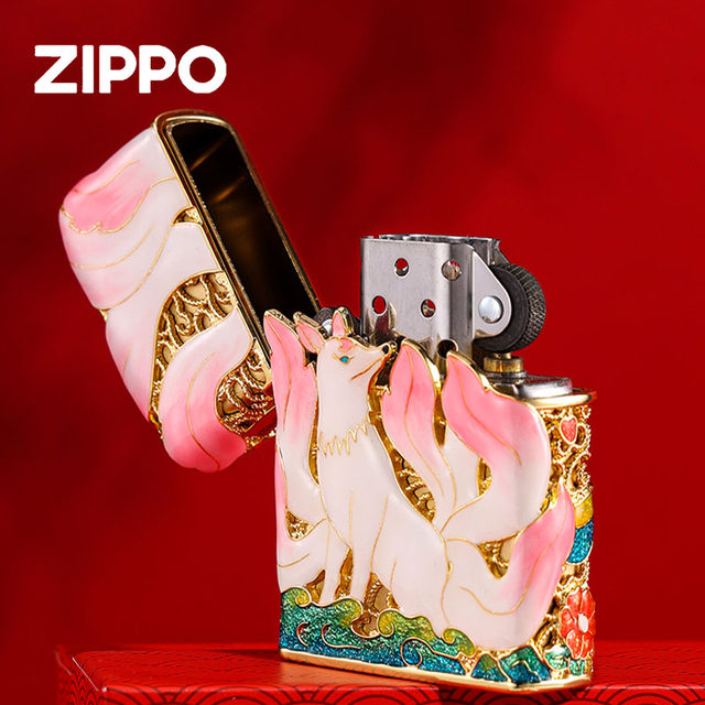 zippo lighter genuine nine-tailed fox gold-plated filigree enamel ...