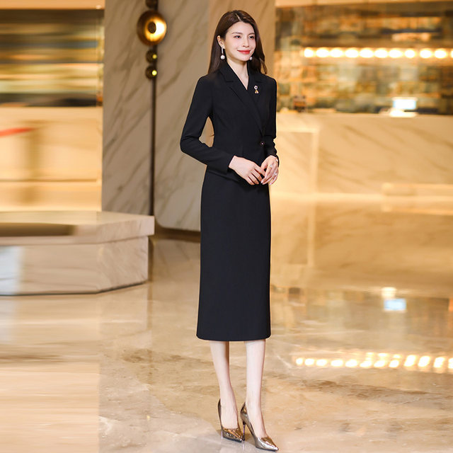 Black commuter business wear dress for women autumn 2024 new long ...