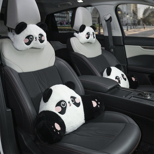 Car headrest, neck pillow, women's car cushion, cute plush panda lumbar ...