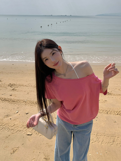 alex stevens lazily off-shoulder T-shirt for women one-shoulder off ...