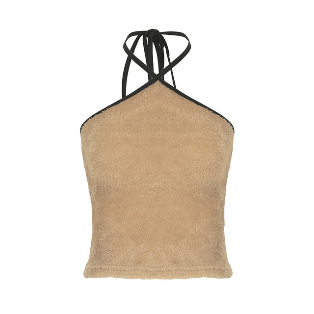 WEEKEEP European and American street hot girls fur halter neck strap ...