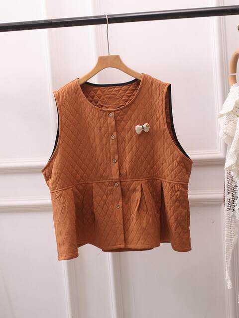Japanese literary retro cotton vest layered in autumn and winter, loose ...