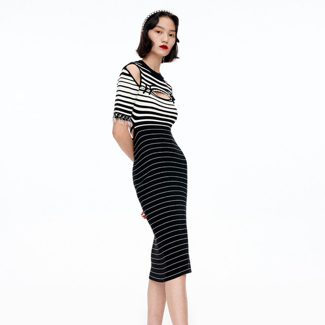 Lefame/Rubym Autumn New Chinese Gradient Striped Sexy Sexy Covered Dress
