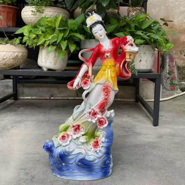 Ceramic Seven Fairies Statue Jacquard Basket Carrying Basket Enjoying ...