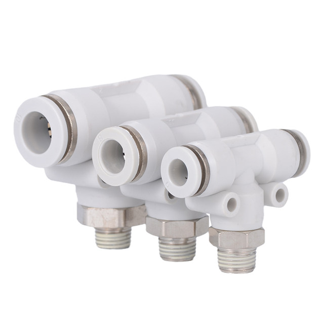 White quick connector PB tee T-type pneumatic trachea thread right angle quick connector 4/6/8 ...