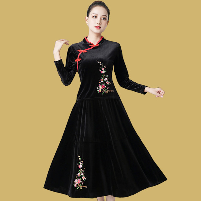 Gold velvet square dance suit, autumn and winter long-sleeved classical ...