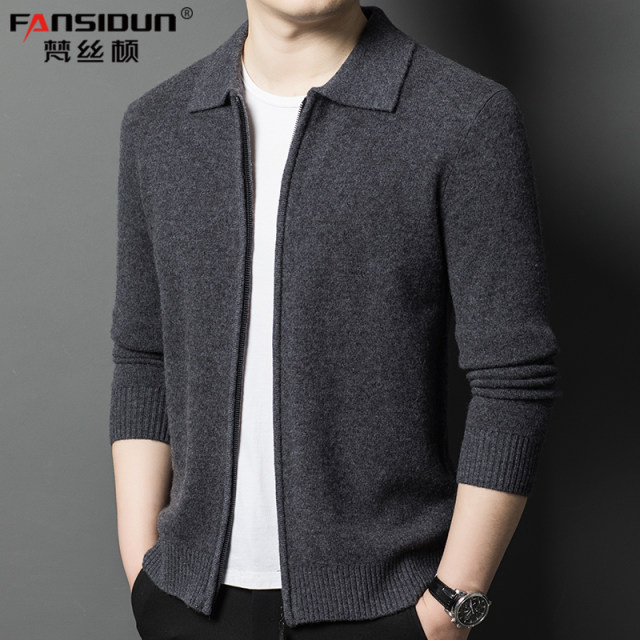 Men's wool cardigan autumn and winter new style collared zipper ...