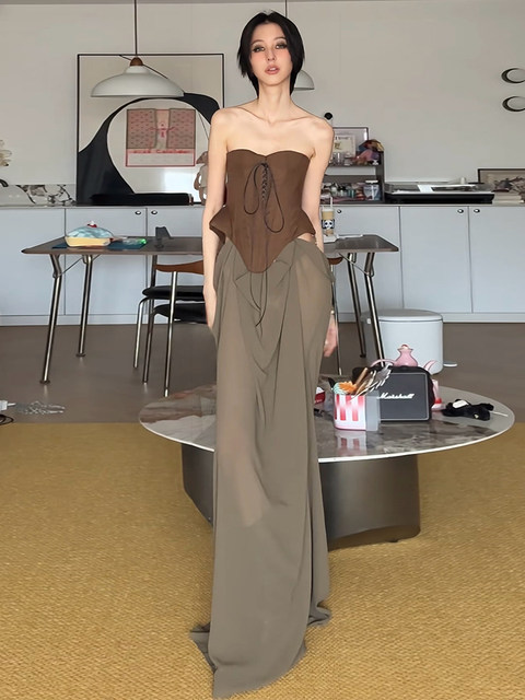 KLIOU niche designer contrasting color splicing strapless strapless ...