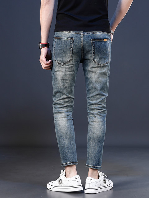 2025 blue wash nine-point jeans men's slim and small feet make them ...