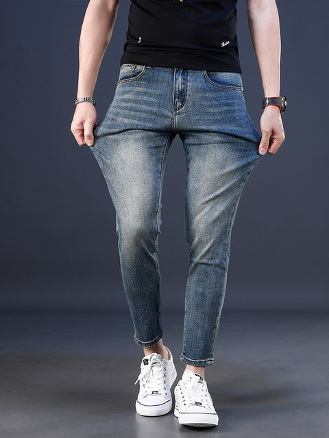 2025 blue wash nine-point jeans men's slim and small feet make them ...