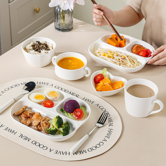 Separated grid for one person to eat fat-reducing ceramic dinner plate ...