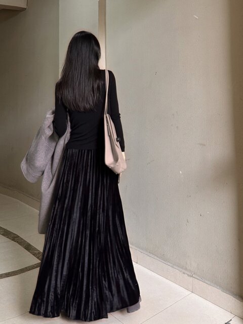 Reading the golden velvet pleated skirt, thickened and thin, 170 tall ...