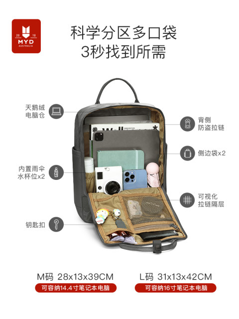 MYD Backpack Women's Backpack Men's Commuting Travel School Bag Female ...
