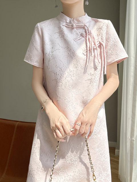 Heavy industry jacquard daily young acetate satin cheongsam dress women ...