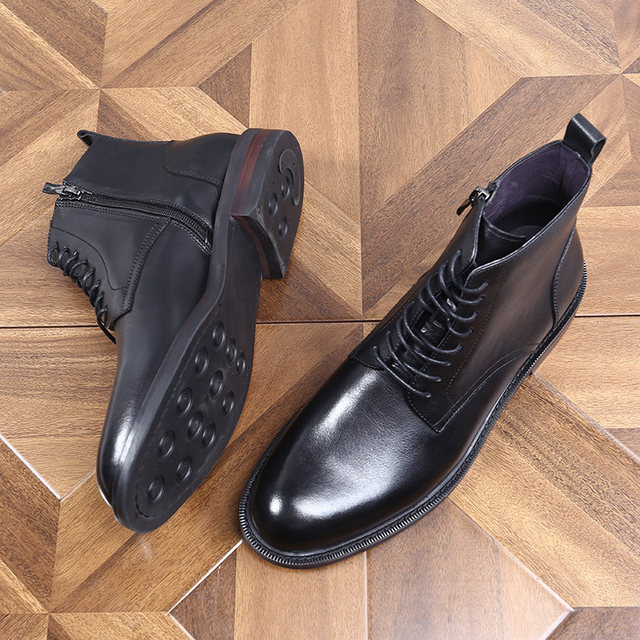 British style desert boots leather shoes high -top business formal ...