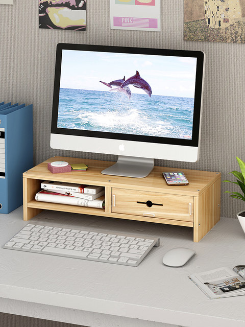 Computer monitor screen elevated stand office desktop storage double ...