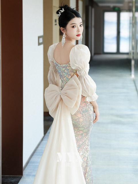 Gao Ding Evening Dress Women's Banquet High -end long -sleeved light ...